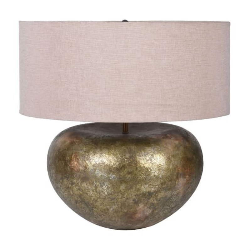 Squat Antique Gold Emperador Table Lamp with Linen Shade – 49cm – The ...