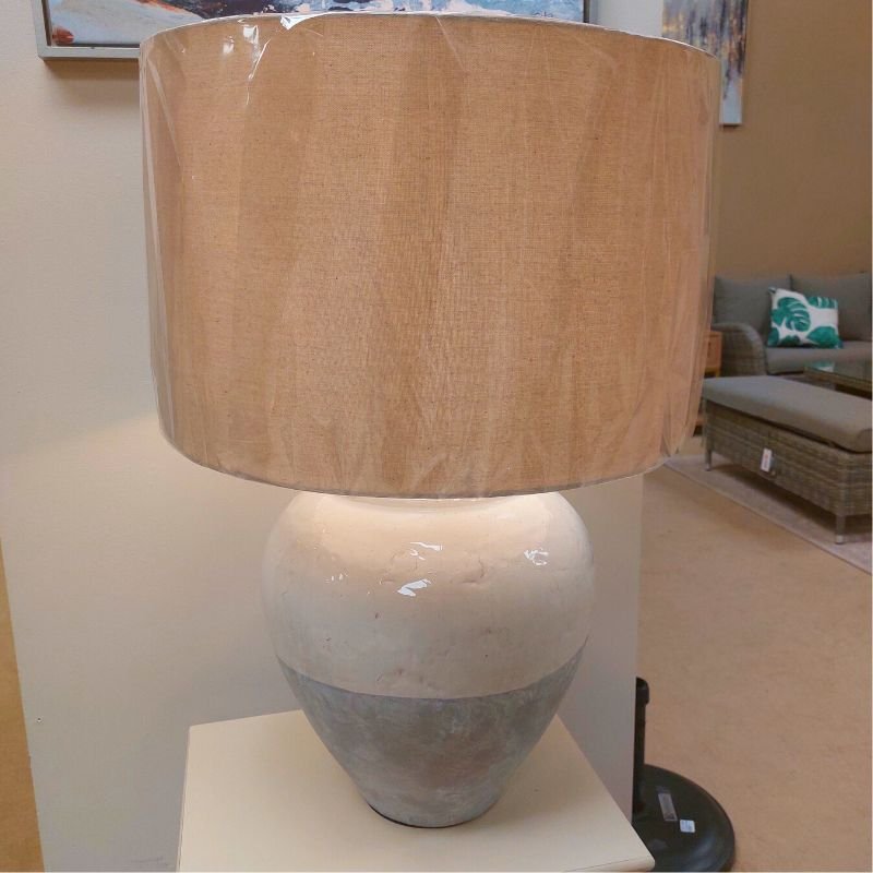 Two Tone Lamp with Linen Shade – The Elms Home & Living